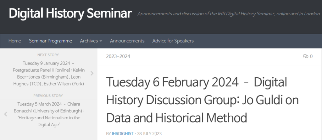 Digital History Discussion Group: Jo Guldi on Data and Historical Method - KADH / 한국디지털인문학협의회