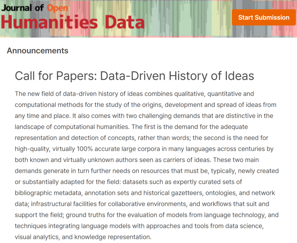 [CFP] Data-Driven History of Ideas - KADH / 한국디지털인문학협의회