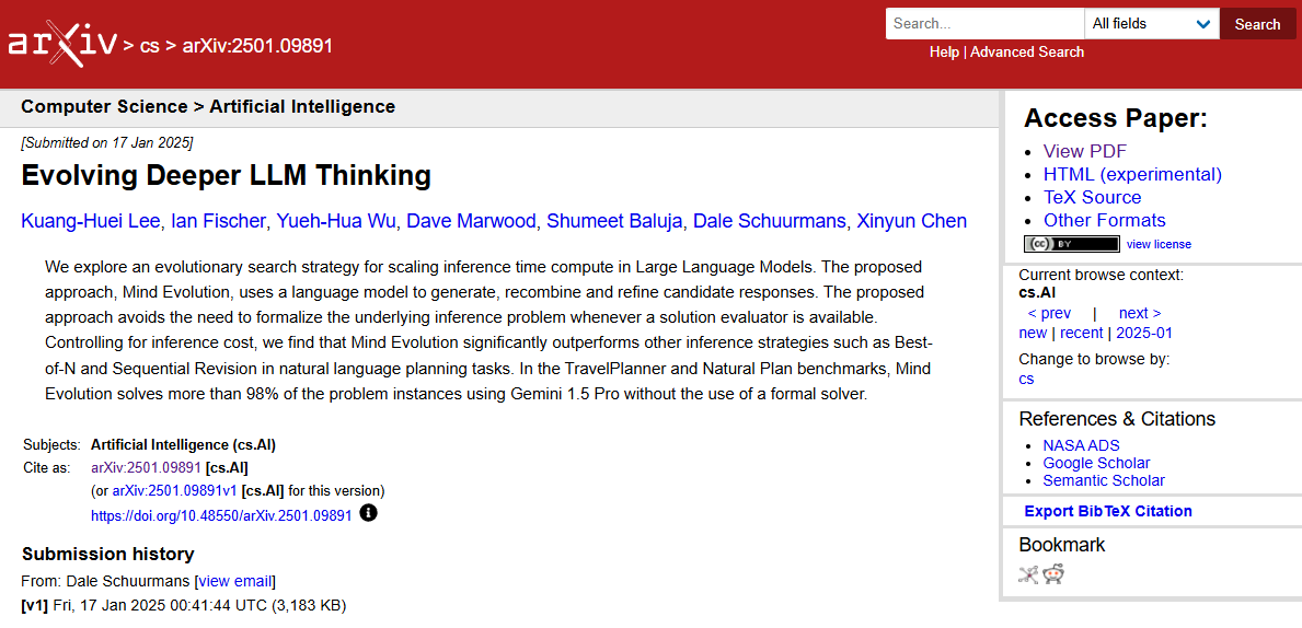 [논문] Evolving Deeper LLM Thinking – KADH / 한국디지털인문학협의회